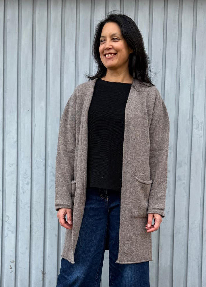Corry Long Cardigan Vole | ERIBÉ women's knitted coat in medium brown ...