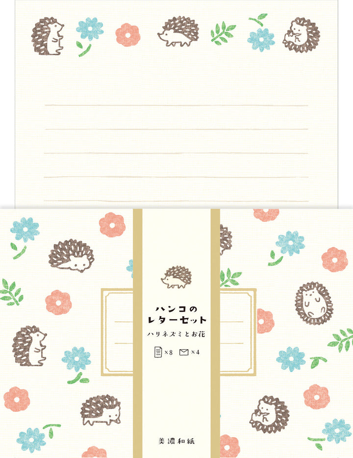Briefpapier-Set „Igel & Blumen“ – Furukawa Shiko, Mino Washi, aus Japan ...
